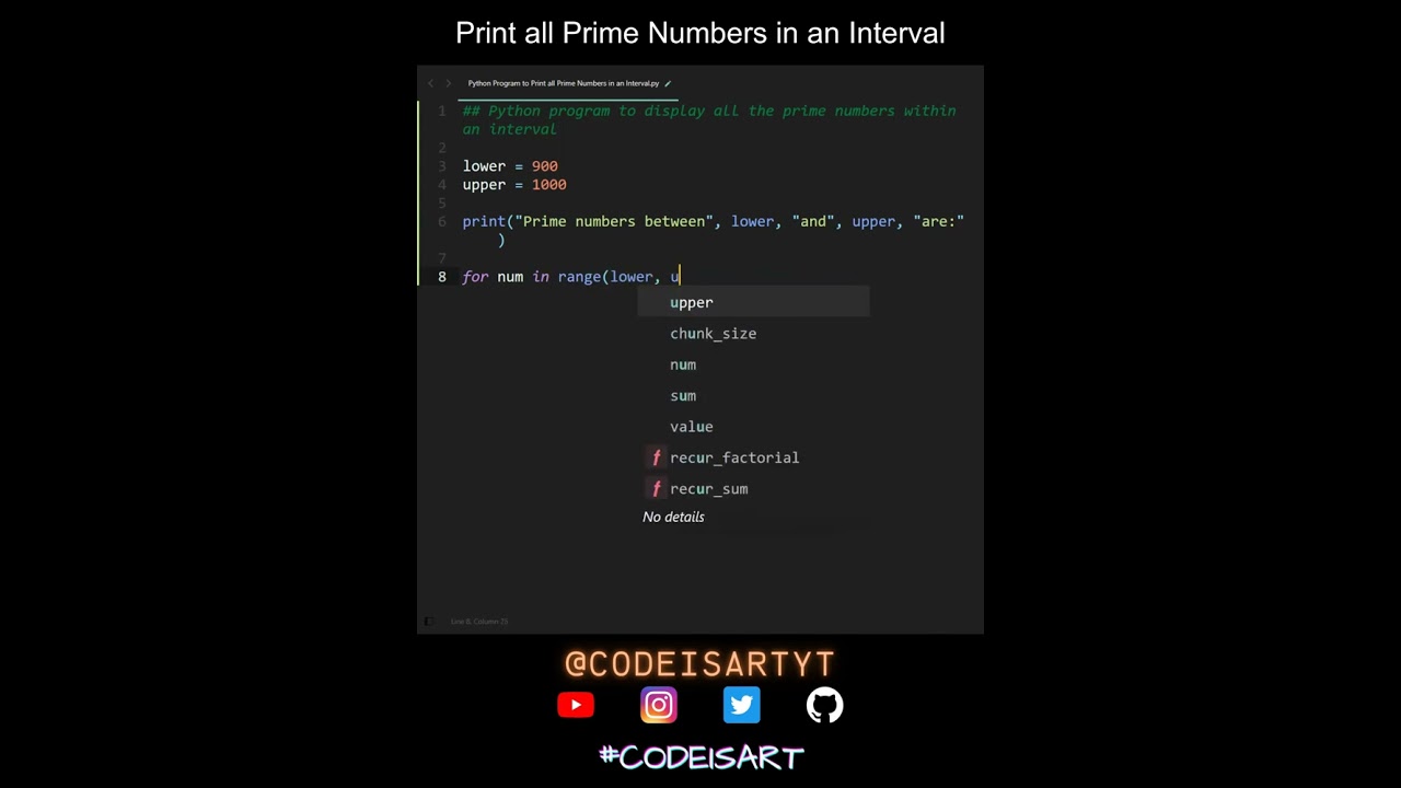 Print all Prime Numbers in an Interval in Python | Python Examples | Python Coding Tutorial