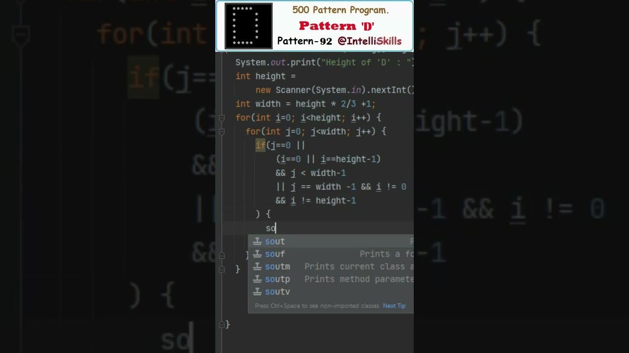 Java Pattern-92 | Print D | 500 Java Pattern Programs #shorts #java #coding #programming