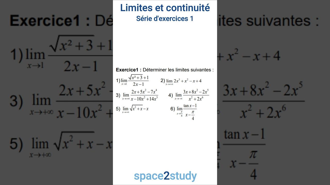 Exercice 1 - Série 1 - Cours Limites et continuité - 2BACSE