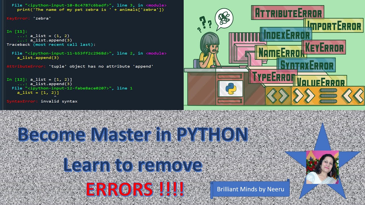 Learn to remove ERRORS from PYTHON Code-How to debug the Python Code-Types of errors in Python Code
