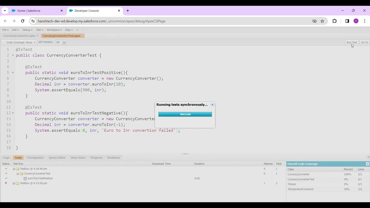 Developer Console @IsTest Simple Apex Unit Testing - Salesforce Unit Testing