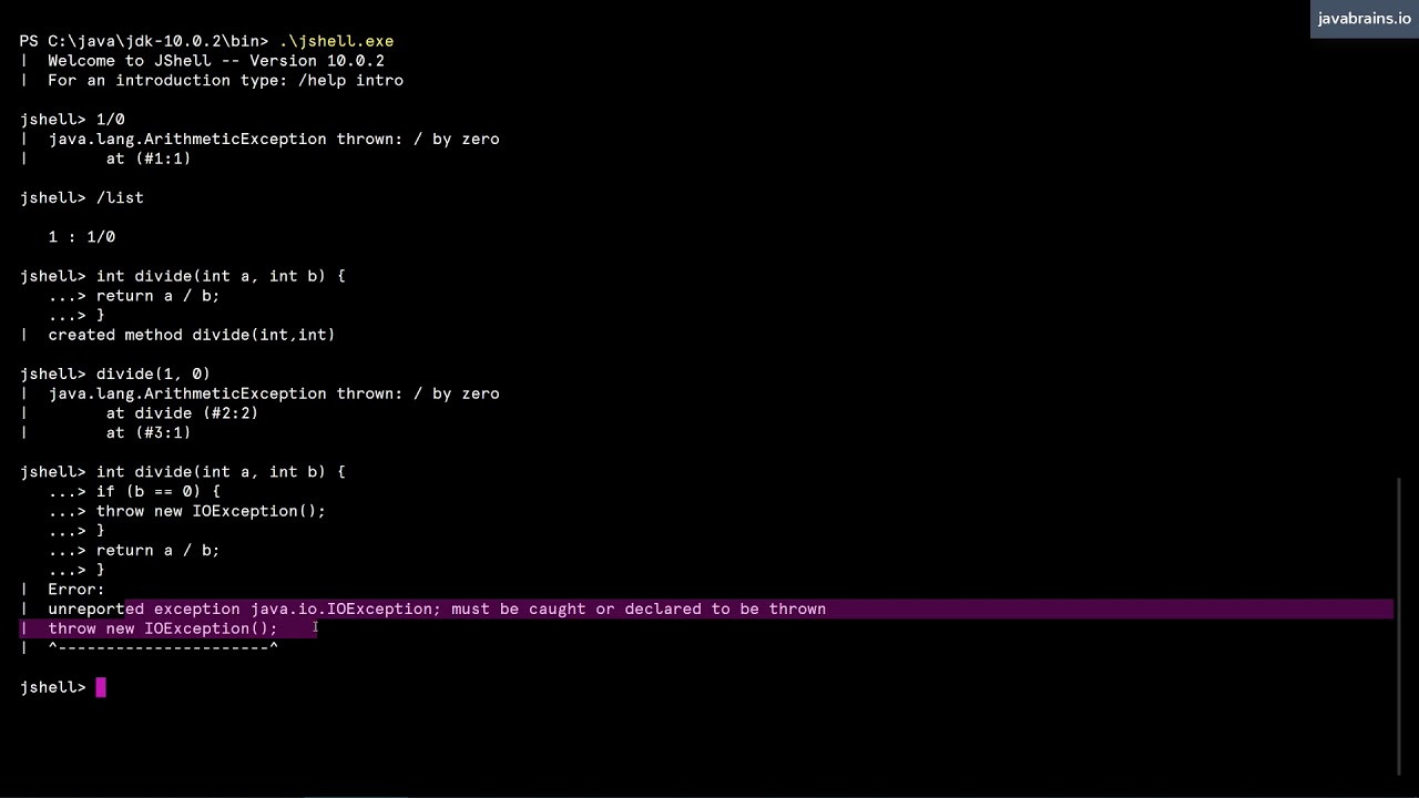 JShell Basics 10 - Exceptions