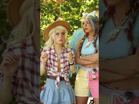 “Uhh…I’m over here ????” - Rainbow Dash and Applejack cosplay with @halcybella ✨???????? #mylittlepony