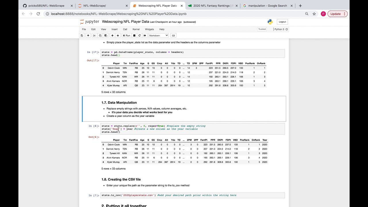 Webscraping NFL Data with Python to CSV