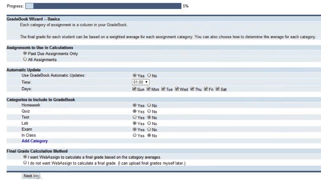 Enhanced WebAssign: Creating a Gradebook
