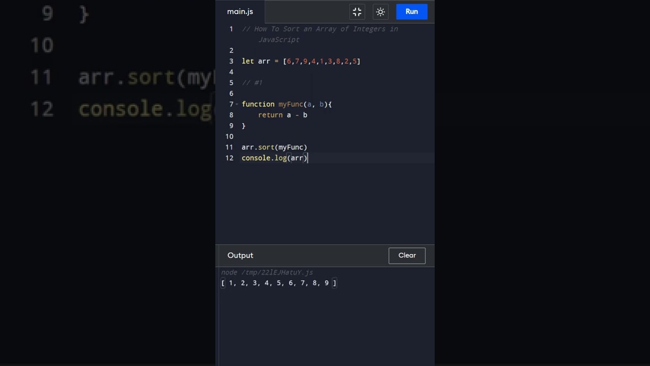 Sort an Array of Integers in  JavaScript - [Short Code]