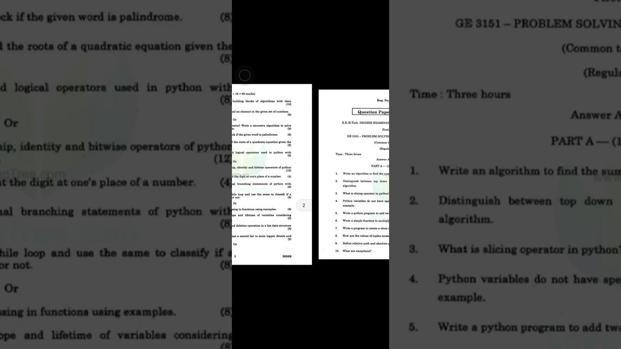 GE 3151 problem solving and Python programming Nov/Dec 2022 1st semester examination👍👍