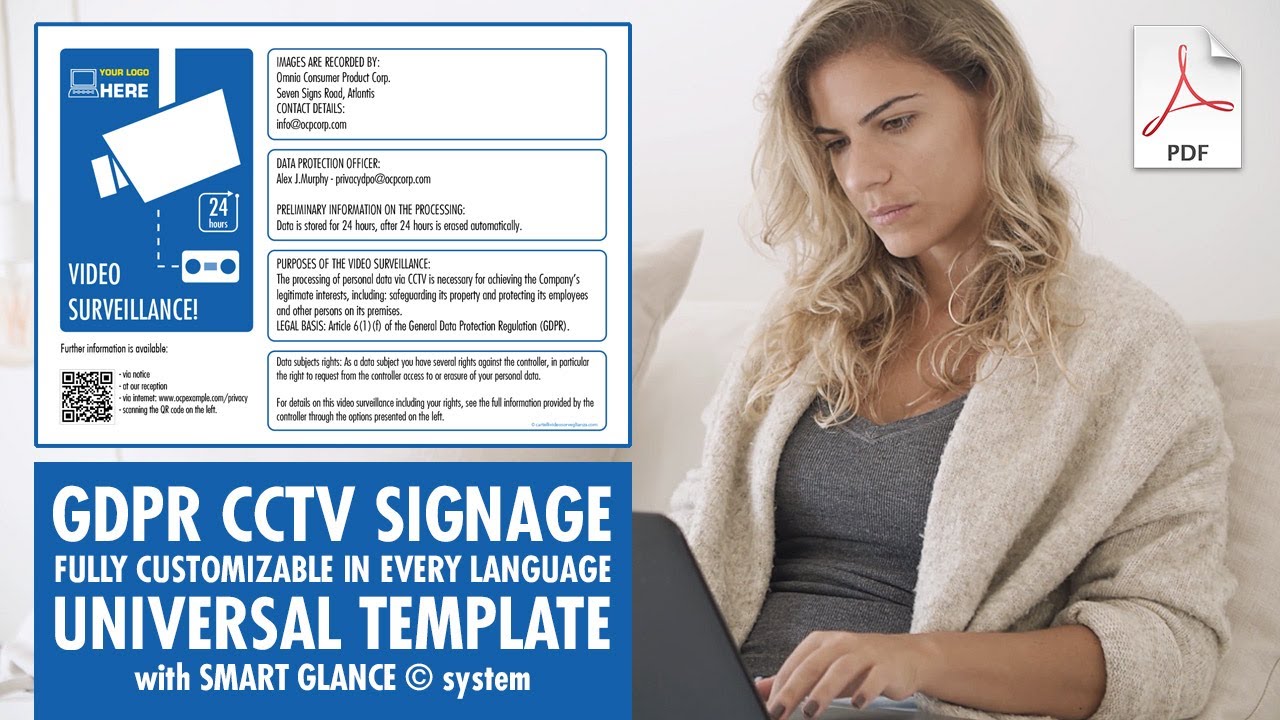 GDPR CCTV SIGNAGE - Fully Customizable in EVERY LANGUAGE – Fillable PDF Template