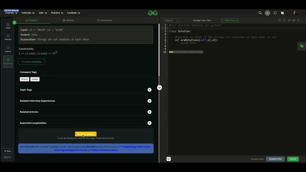Strings Rotations of Each Other | GfG 160 - 160 Days of Problem Solving | GeeksForGeeks | Day 20