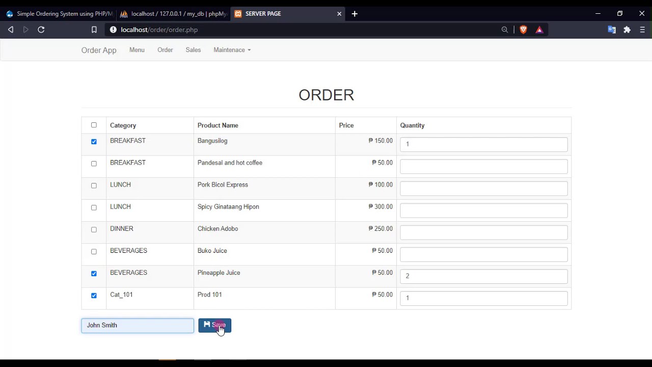 Simple Ordering System using PHP DEMO