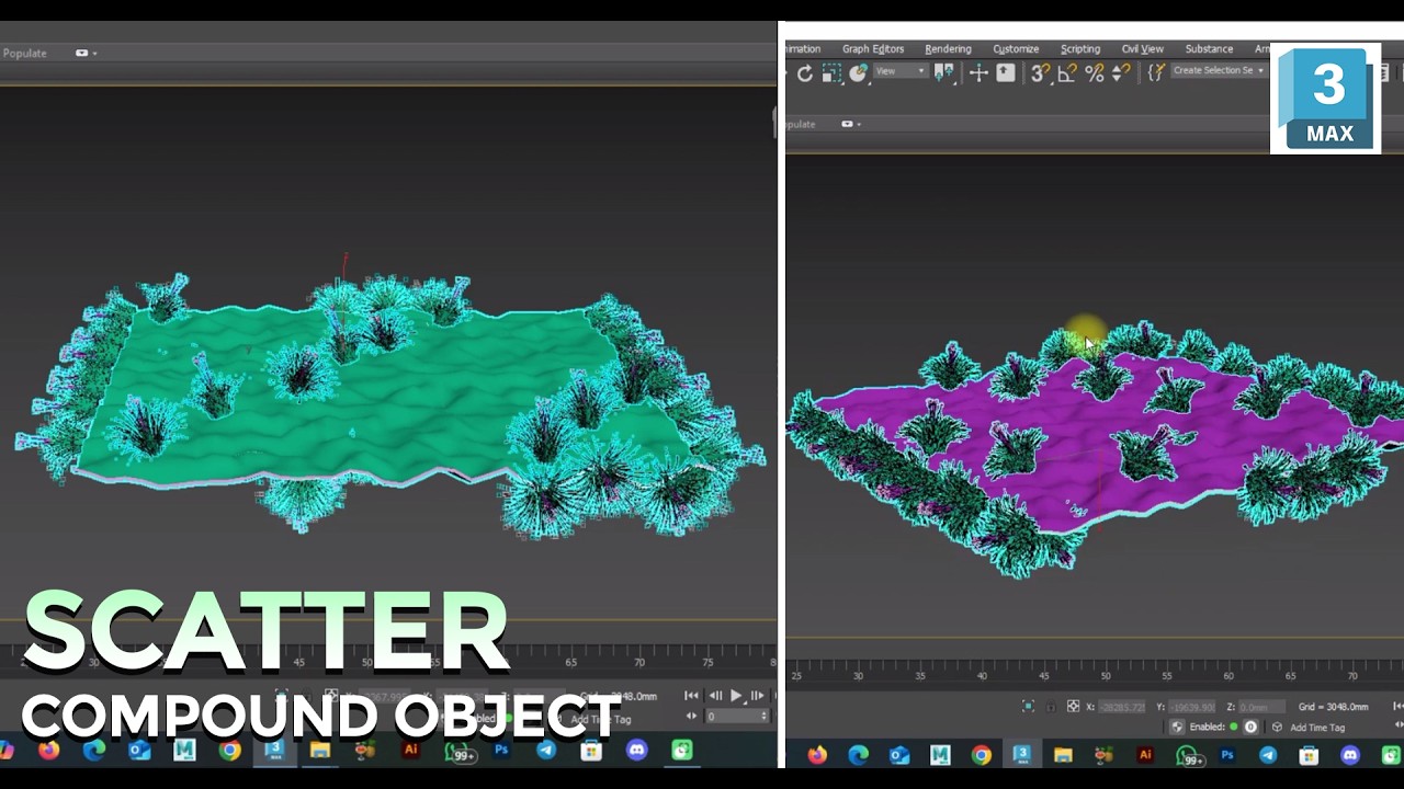 3ds Max Scatter Compound Object Tutorial | Scatter Objects on Surface (Foliage Example)