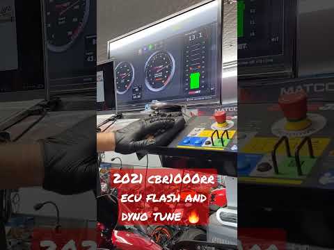 2021 Honda CBR1000RR ECU flash and dyno tune. Stock header, Leo Vince slip-on, and Sprint P08 filter