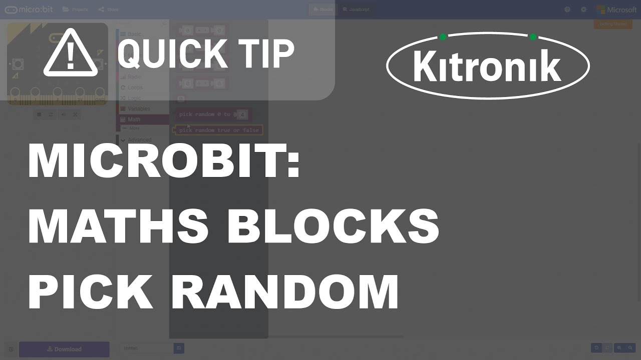 microbit MakeCode Editor - Math Blocks - Pick Random - Kitronik
