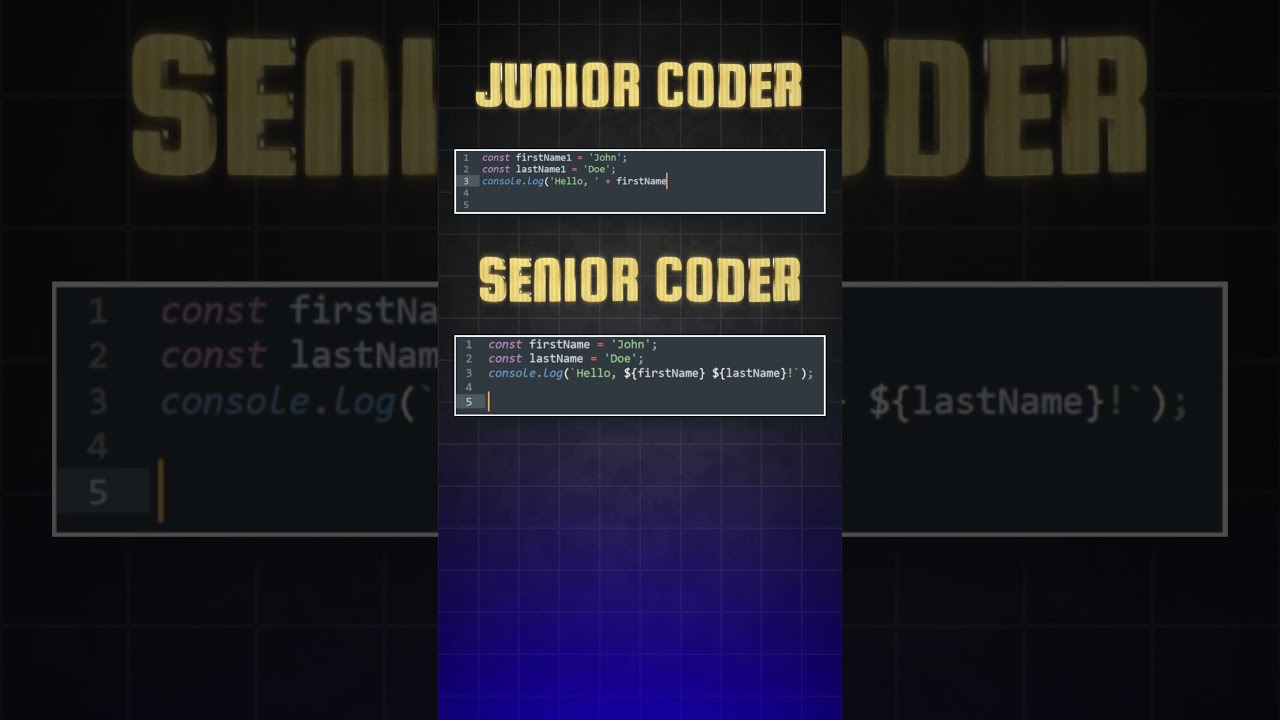 String Concatenation vs. Template Literals Junior vs senior coder