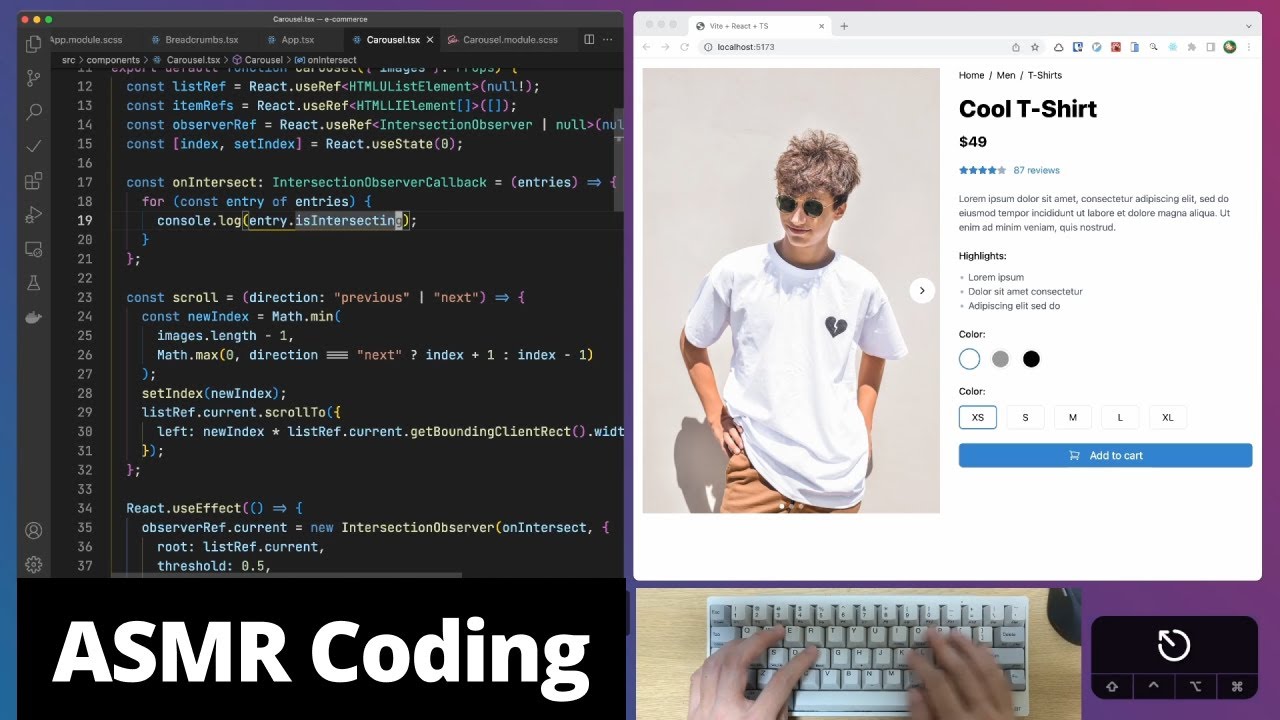 ASMR Programming - E-Commerce Page with React - No Talking