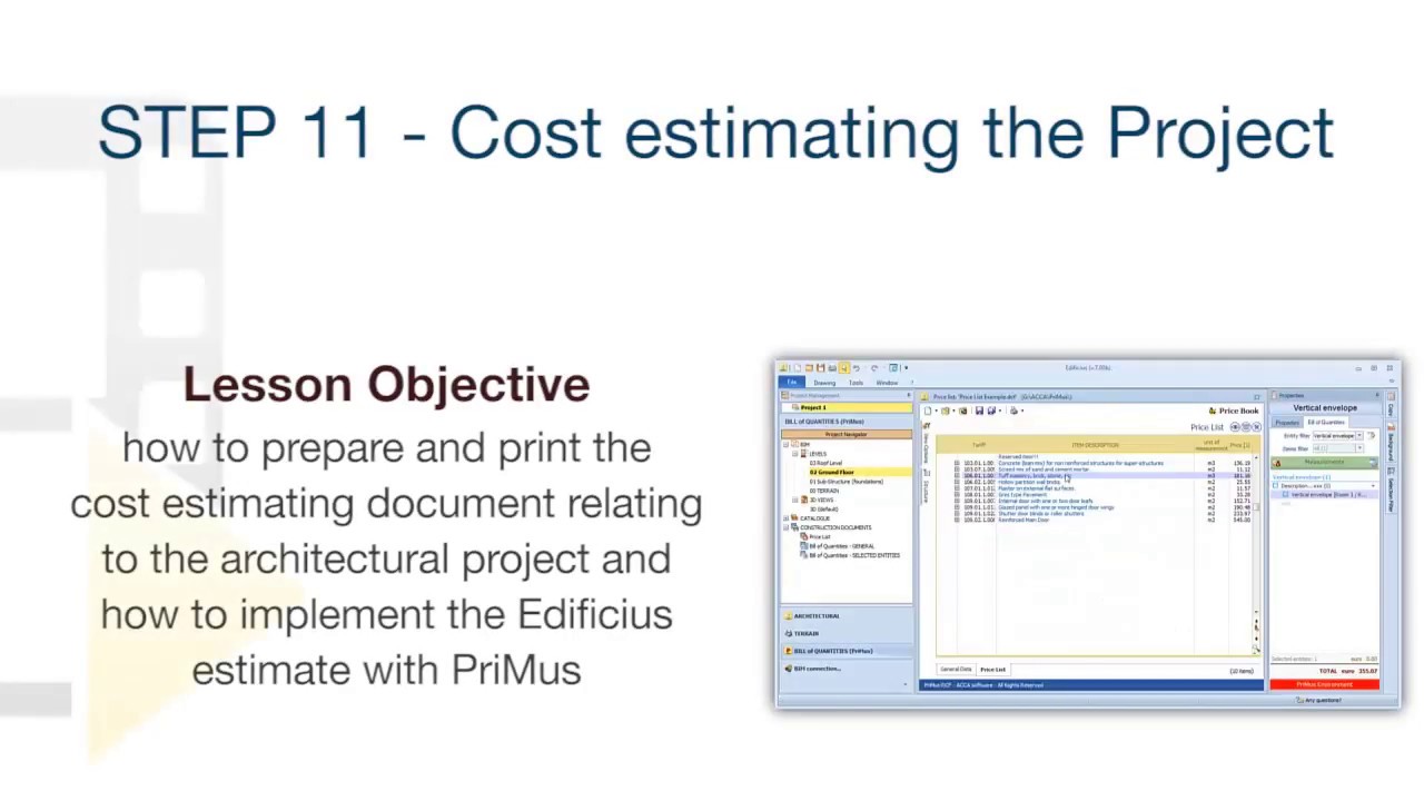 Edificius Tutorial - The Project's Cost Estimate - ACCA software