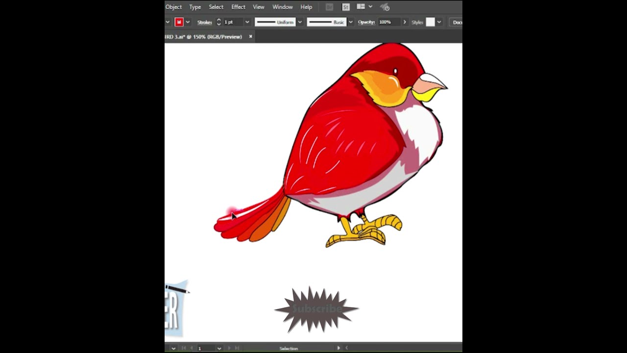 Vector Illustrator of a Red Bird Shorts  | adobe illustrator | butter paper |
