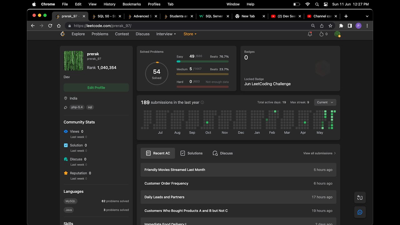 Leetcode SQL Progress | Study Plan 50 Advanced 50 Ques