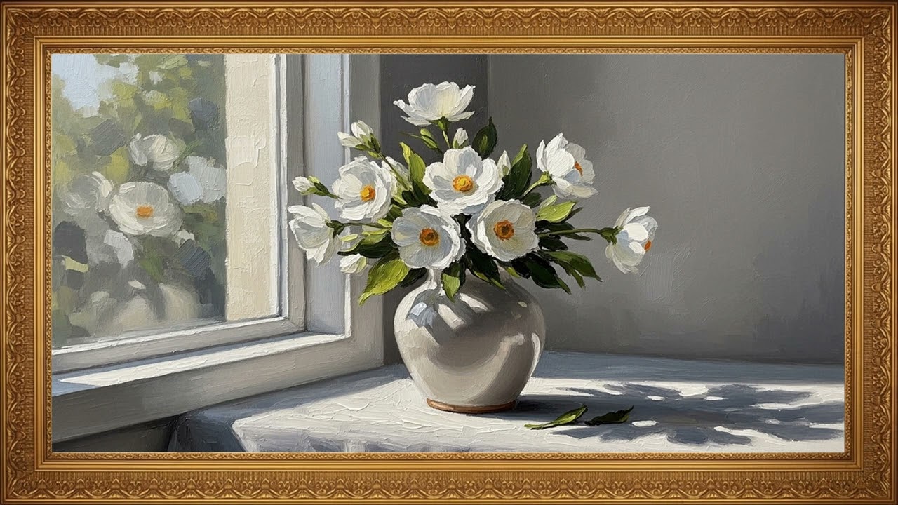 6 Hour Soft Light Floral Paintings in 4K | Calm Window Art TV Display (No Music)