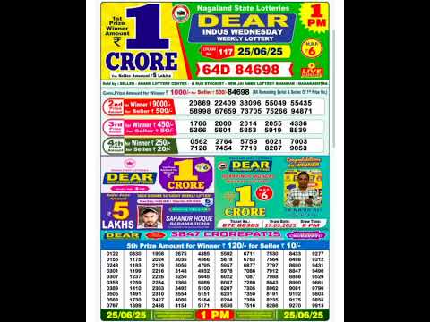NAGALAND Lottery SAMBAD DEARMORNING 01 PM RESULT TODAY 25.06.2025 STATE DEAR LOTTERY
