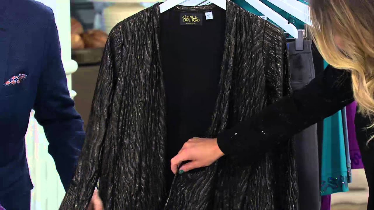 Bob Mackie's Crinkled Lurex Long Sleeve Knit Cardigan w/ Uneven Hem with Stacey Stauffer