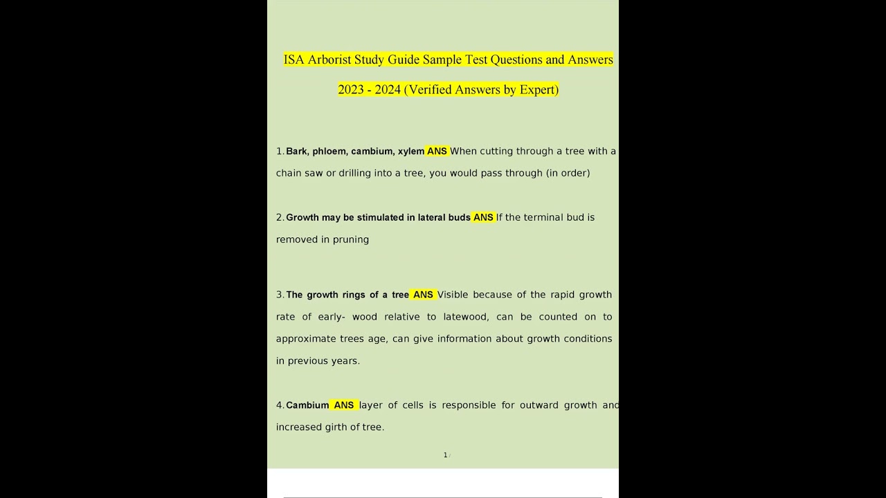 ISA Arborist Study Guide Sample Test Questions and Answers 2023   2024 Verified Answers by Expert