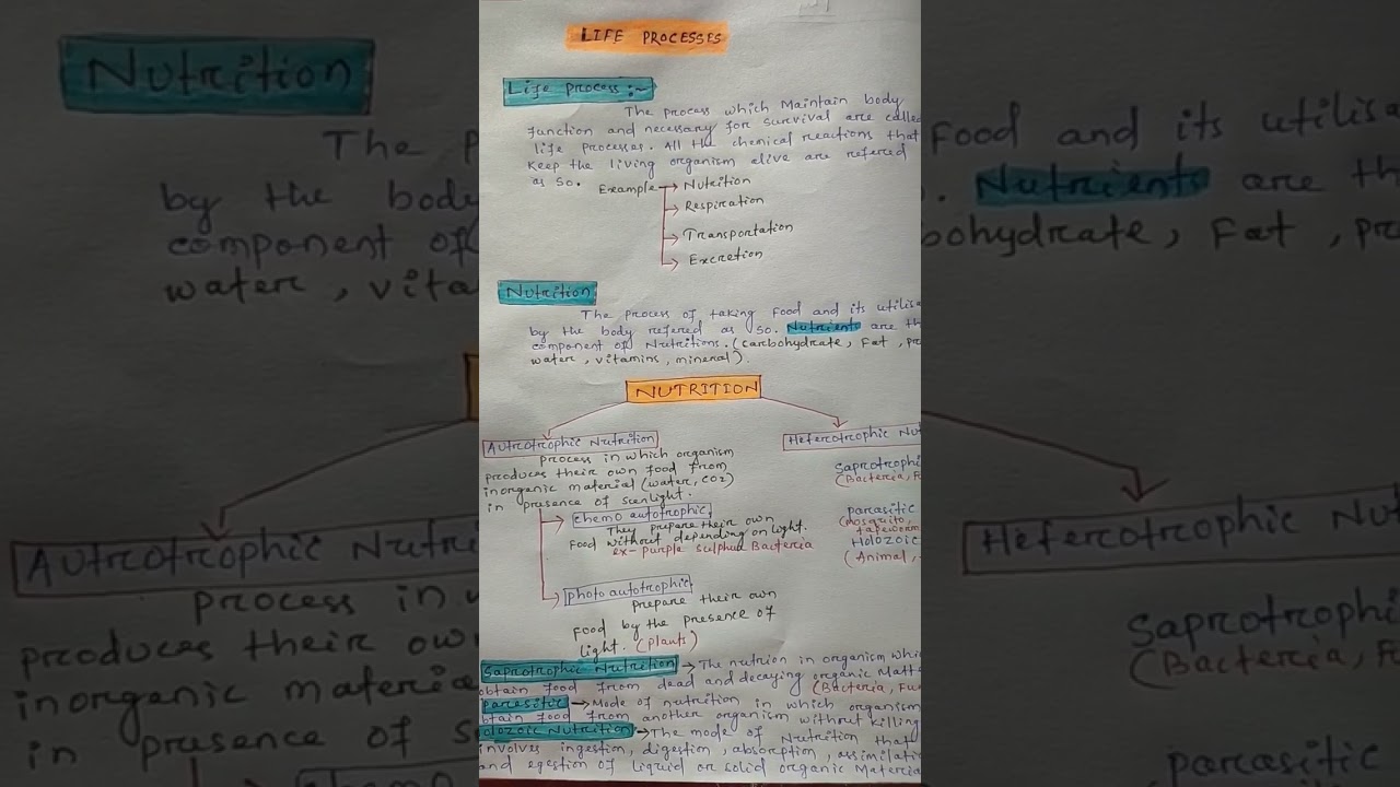 Life Processes || Part 1 ||Nutrition Basics || Class 10 || Biology || Hand Written Notes#subscribe
