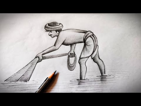 How To Draw A Fisherman Easy | How To Draw A Fisherman With Pencil Sketch | How To Draw A Fisherman