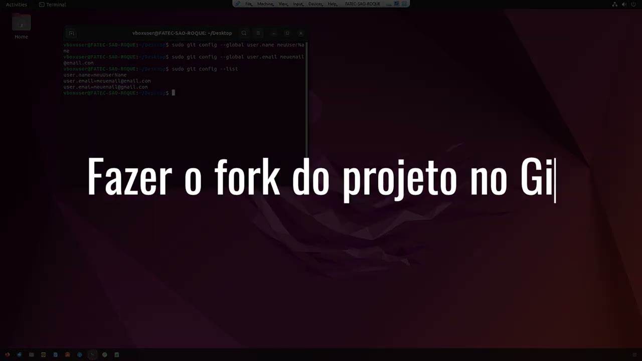 Configurar usuário Git e fazer fork no GitHub