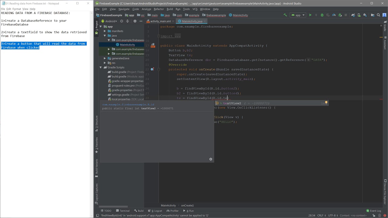 Reading data stored in Firebase Realtime Database from an Android Studio project | ANDROID STUDIO