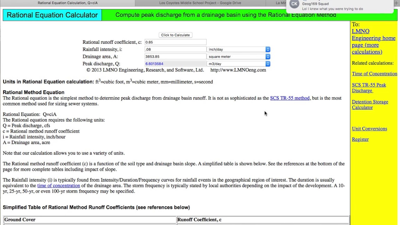 Rainfall Runoff Calculations