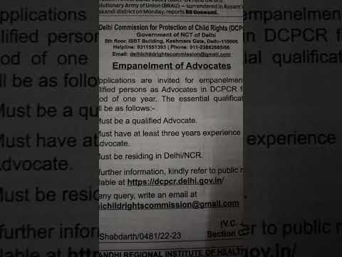 Delhi Commission for protection of child rights impanelment of advocates applications are invited