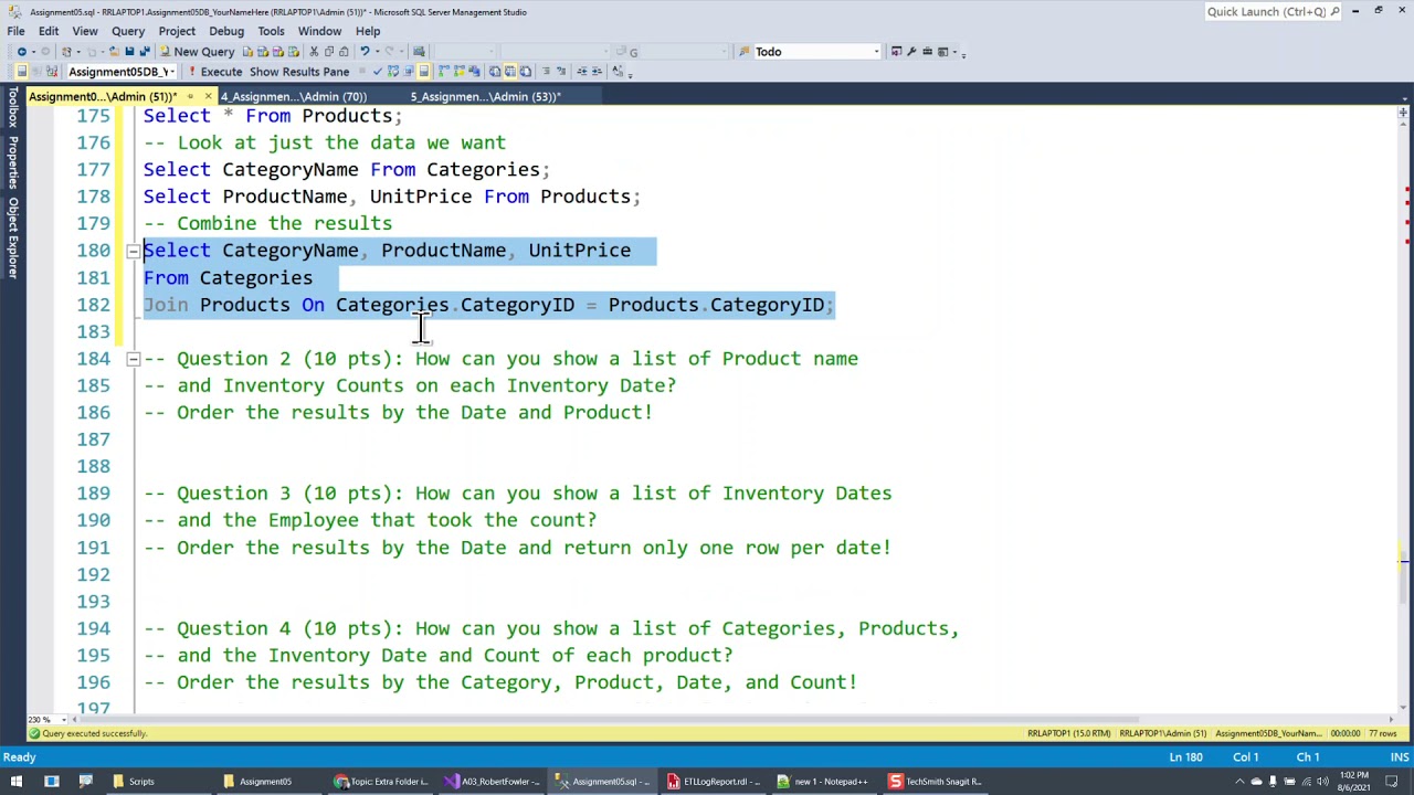 Showing your work when doing SQL assignments