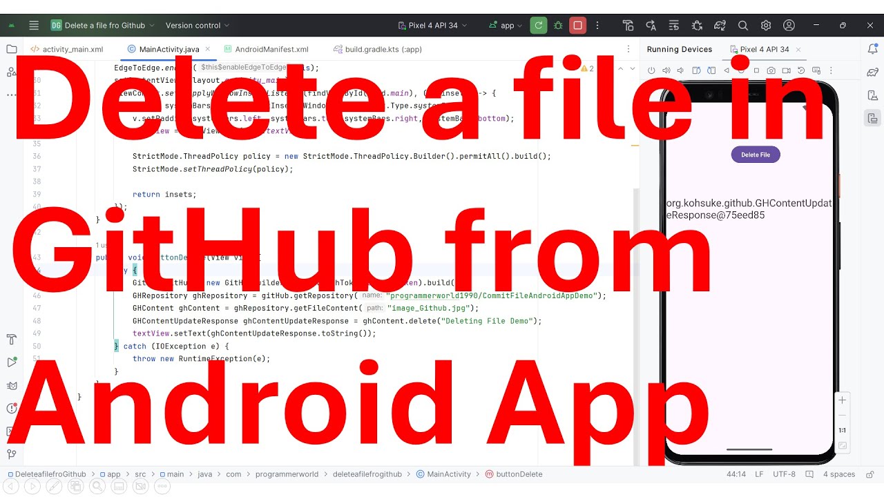 How to delete a file from GitHub Repository programmatically from your Android App - Java code?