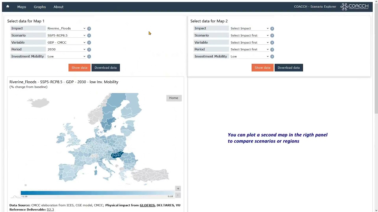 Tutorial 1 - COACCH Climate Change Scenario Explorer - Exploring results with maps
