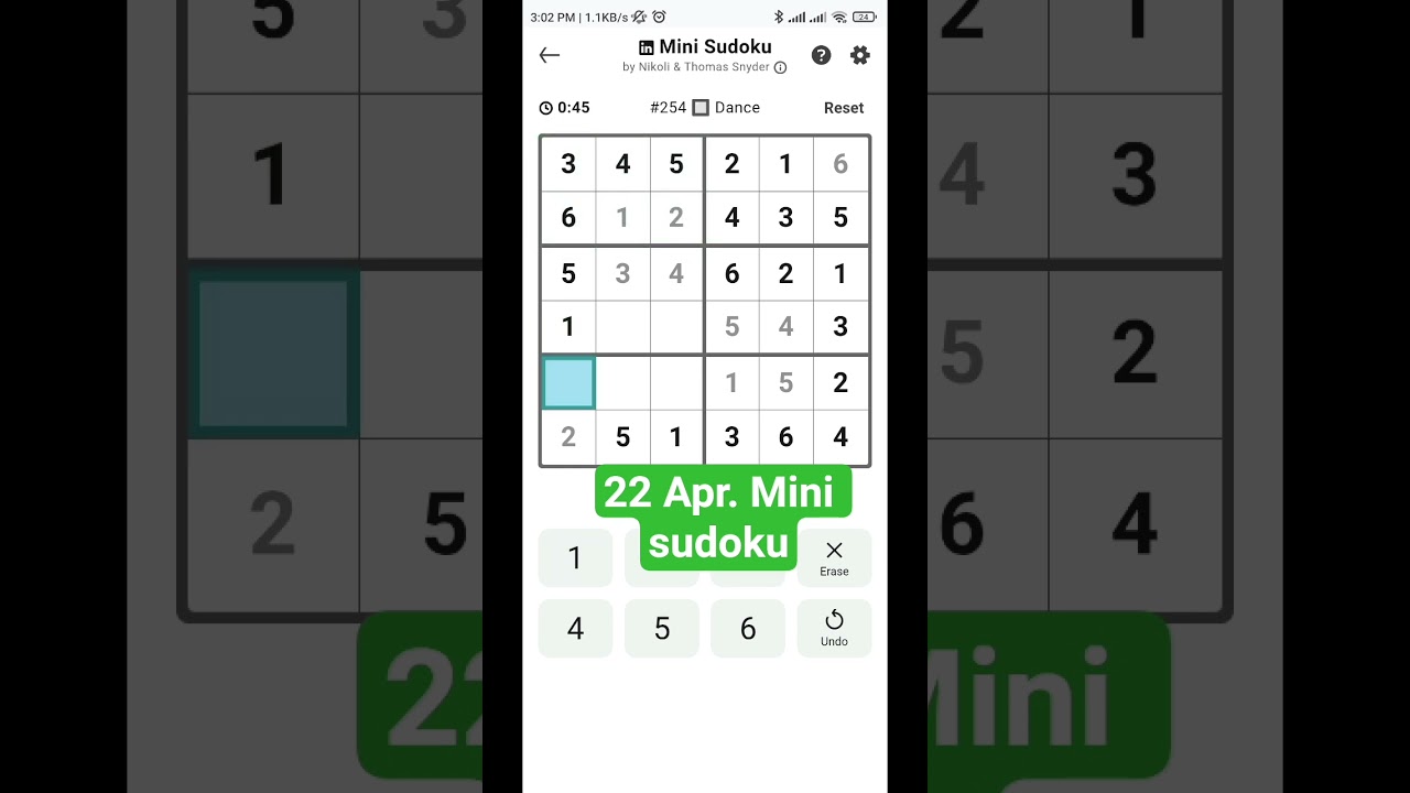 Linkedin 22 Apr. Mini Sudoku solve #games #game #puzzle #gaming #puzzlegame #gameplay #linkedin #bts