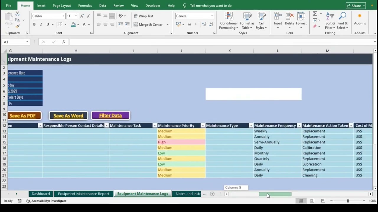Equipment Maintenance Log Template