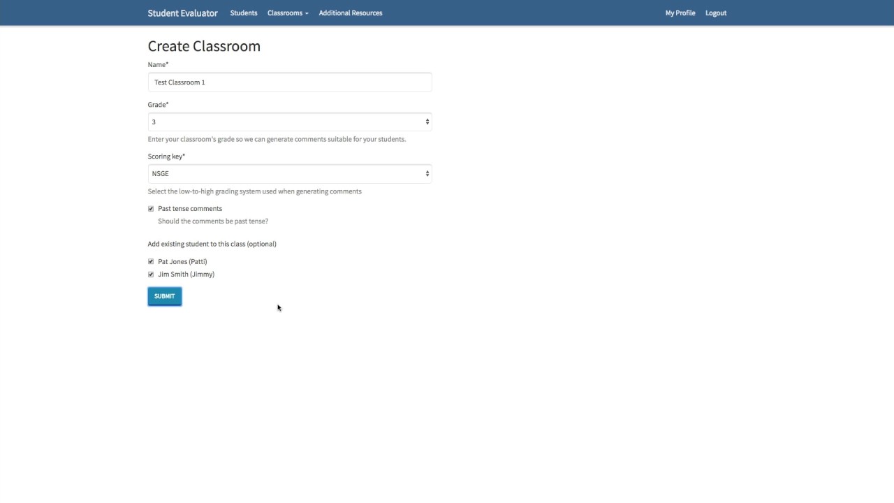 Creating Classrooms Tutorial - Student Evaluator