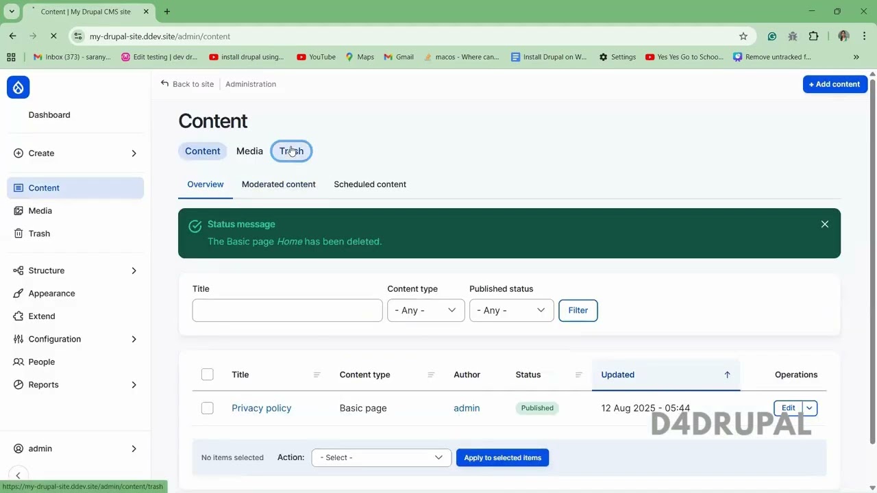 Easily Manage Content with Trashing in Drupal CMS | D4Drupal