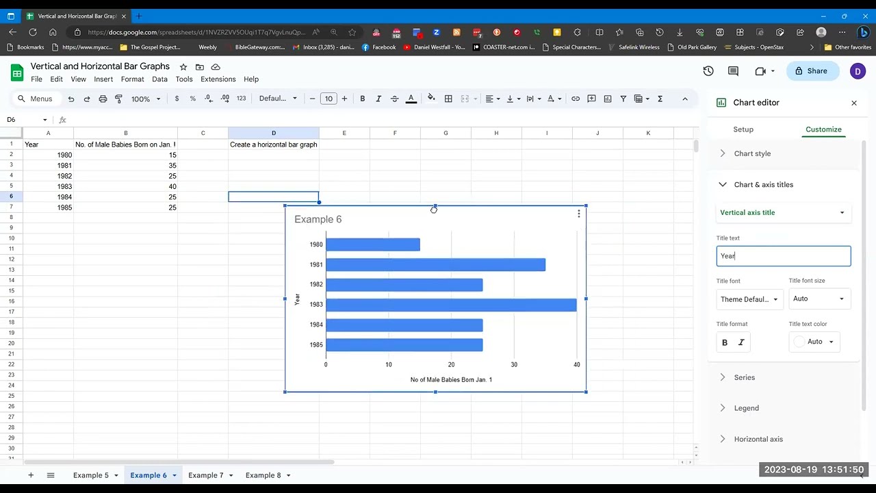 5C:  Create Vertical and Horizontal Bar Graphs in Google Sheets