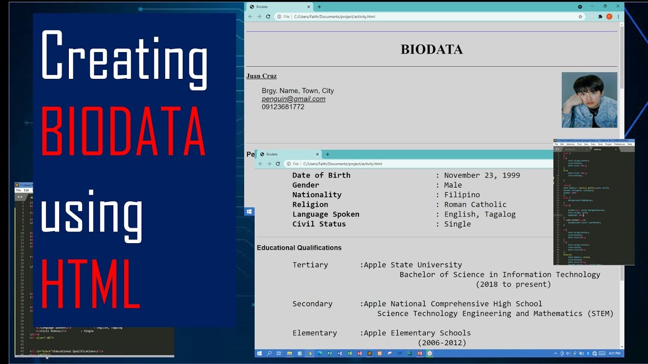 Creating BIODATA using HTML