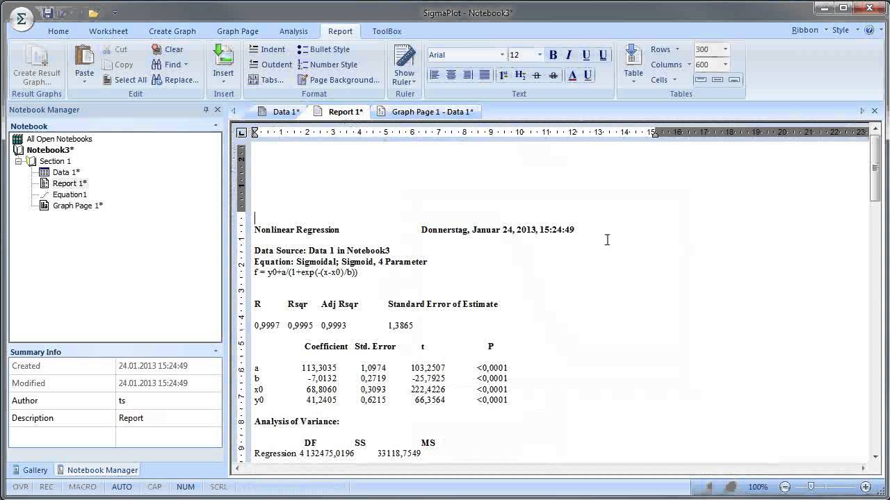 Using the Reporting Tab in SigmaPlot Version 12