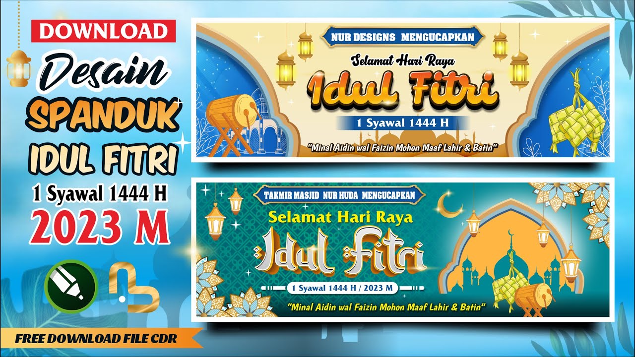 Desain Spanduk Banner Idul Fitri 1444 H / 2023 CorelDraw (Free CDR) - Nur Designs