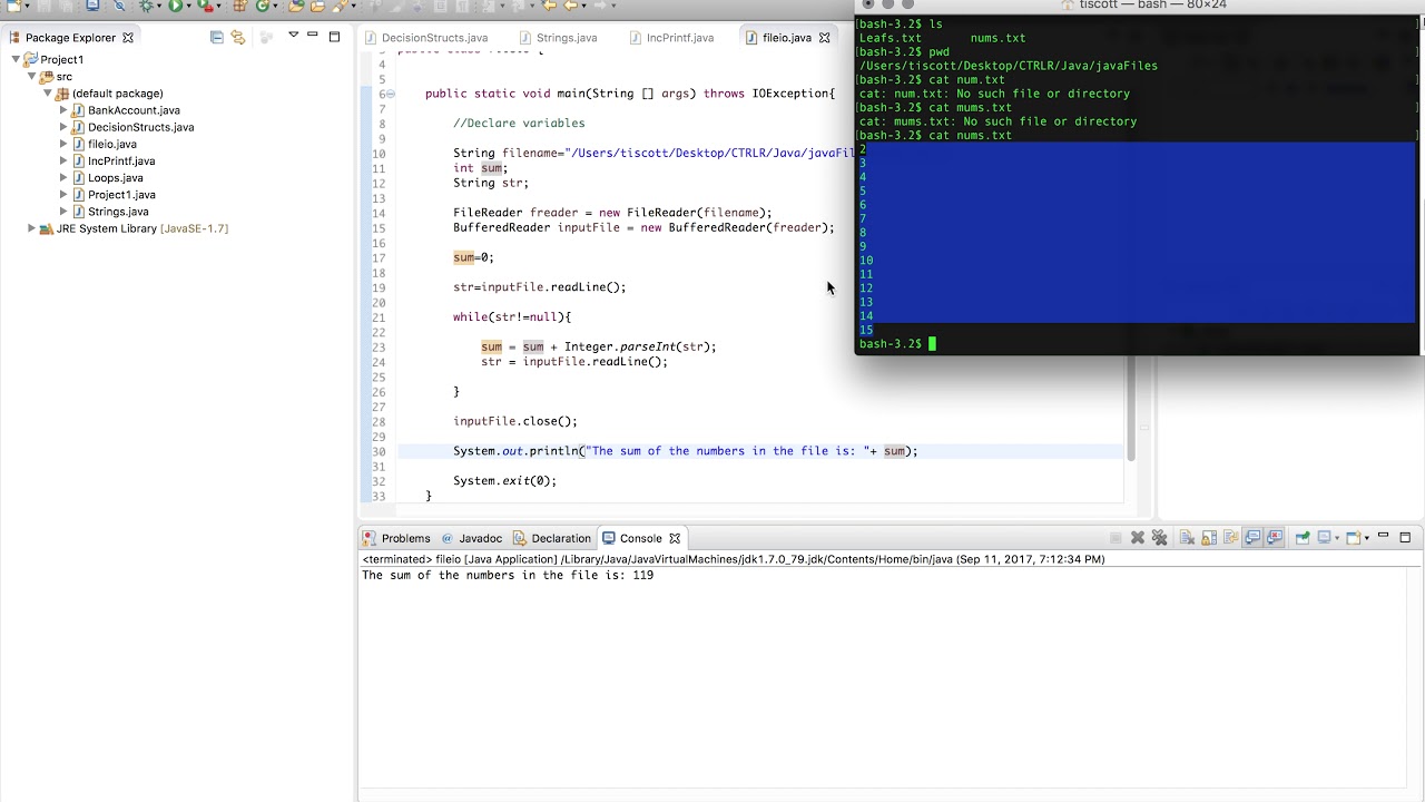 Java 2.6 - File IO, Sum integers in file example, Random class