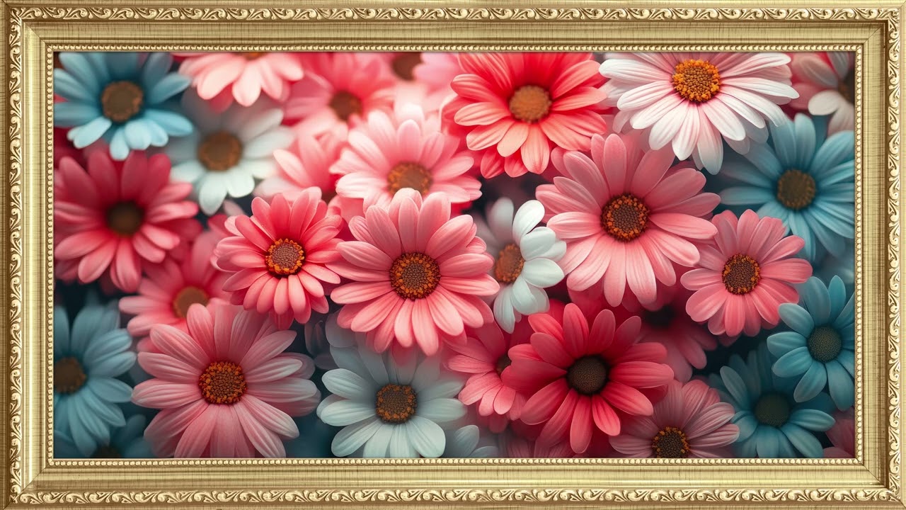 Colorful Daisy Bouquet 4K - Framed Floral Art for TV - Relaxing Digital Wall Decor