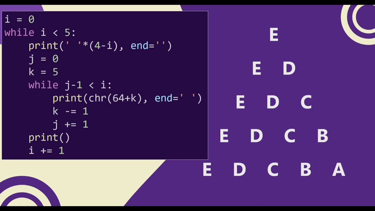 83 Alphabet Triangle Pattern without any pre-defined method using while loop in Python