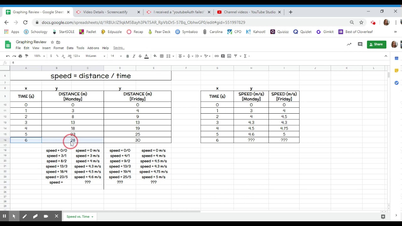 Speed vs. Time Graphing: Google Sheets (Video #2)