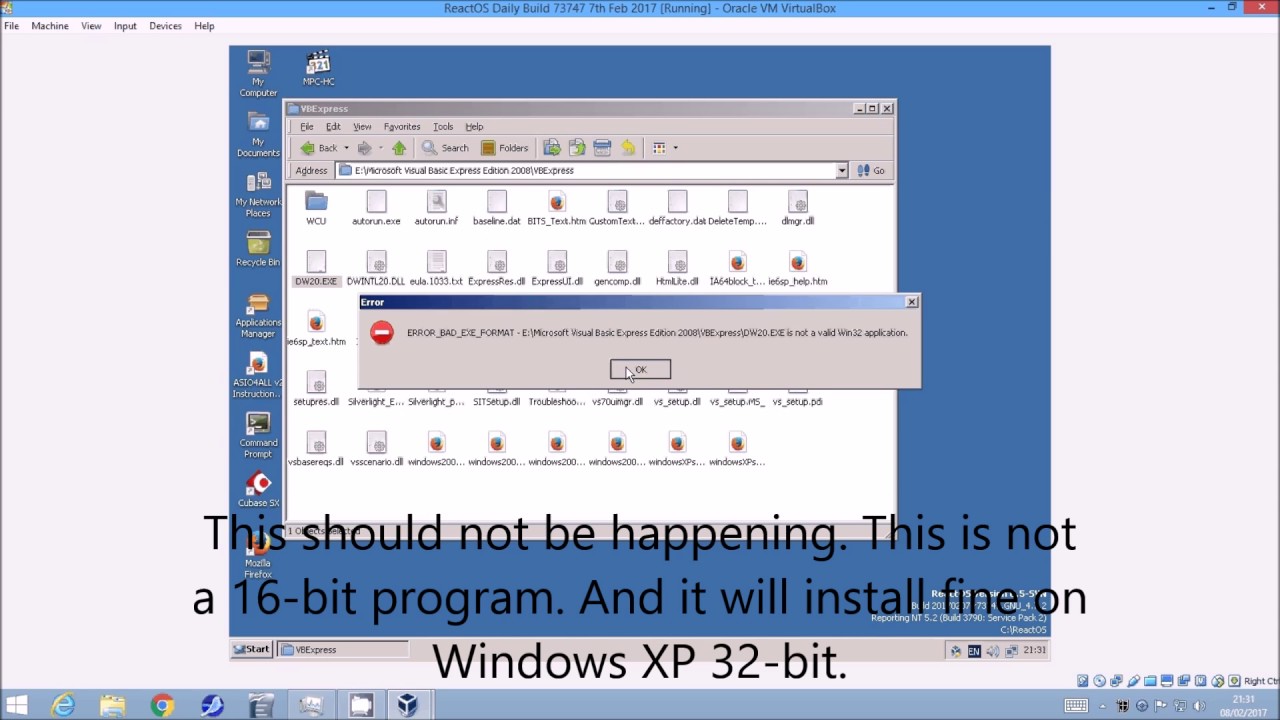 Trying to run Microsoft Visual Basic Express Edtion 2008 on ReactOS
