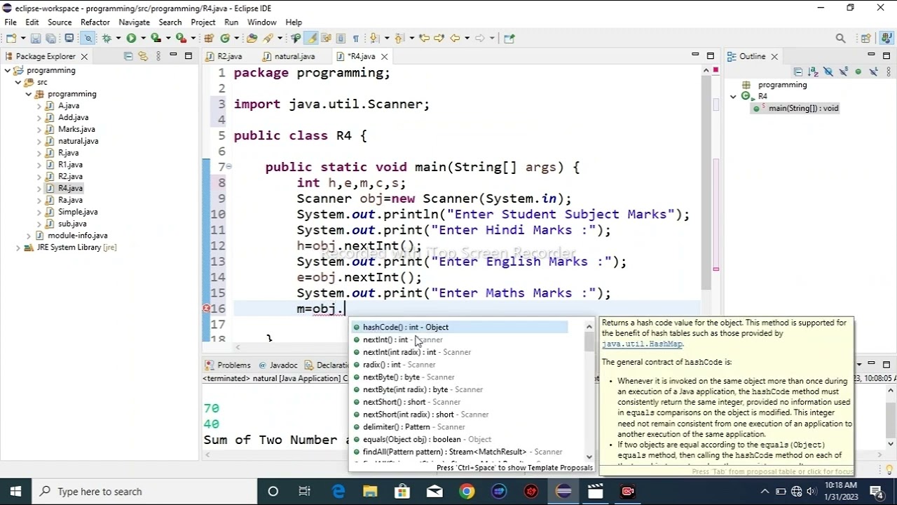 Student Marksheet program in java