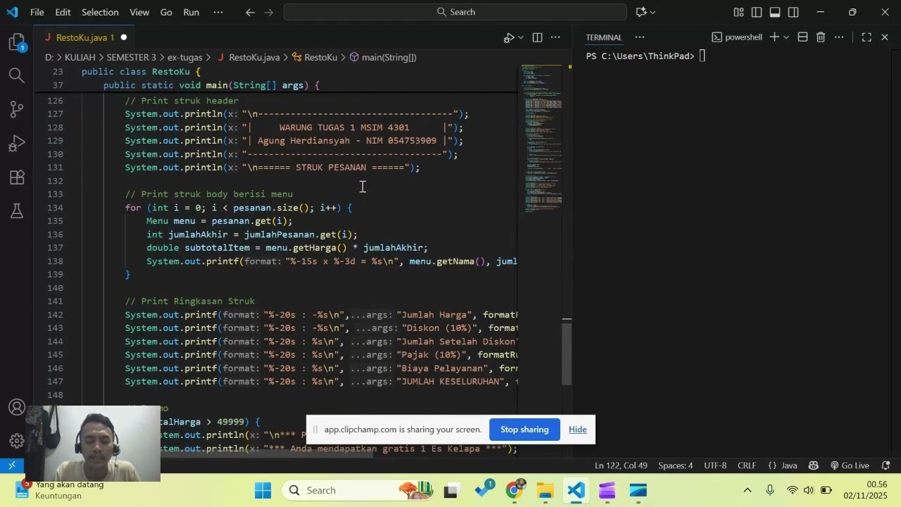 Aplikasi Resto Sederhana Dengan Java - Tugas 1 Pemrograman Berbasis Desktop | Sistem Informasi UT